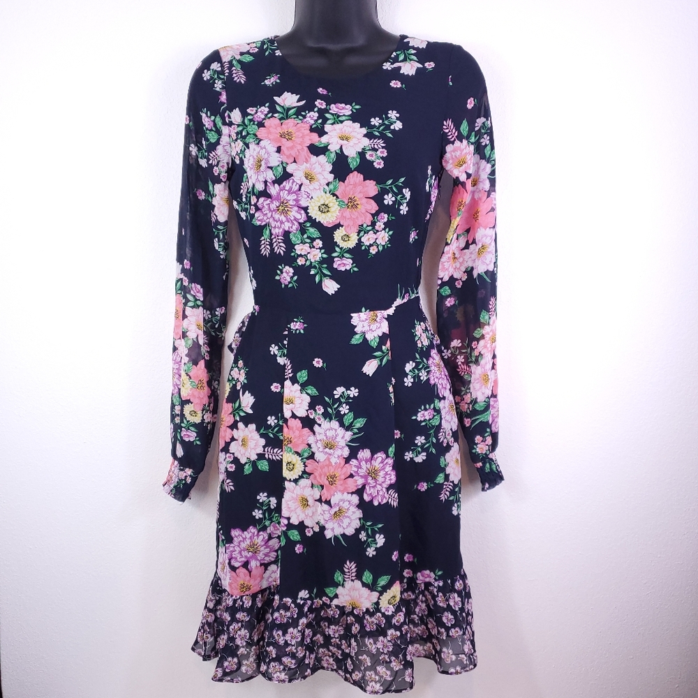 Divided Floral Print Chiffon Midi Dress - Gem